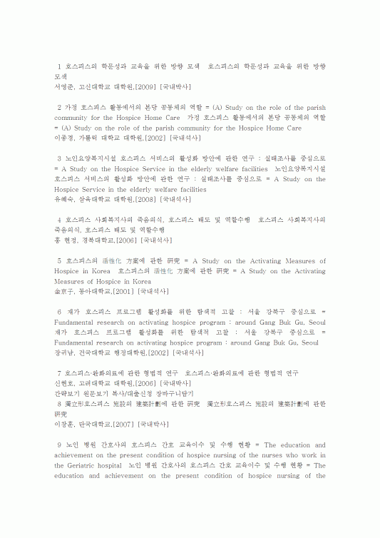호스피스와 관련된 논문 제목들