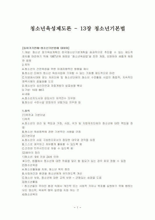 청소년육성제도론 - 13장 청소년기본법