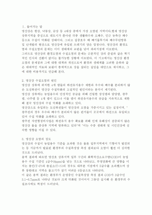 전남의 환경오염에 대한 레프트(영산강의 환경오염)
