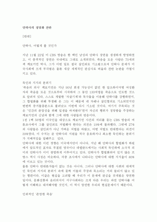 안락사의 정당화 찬반의견
