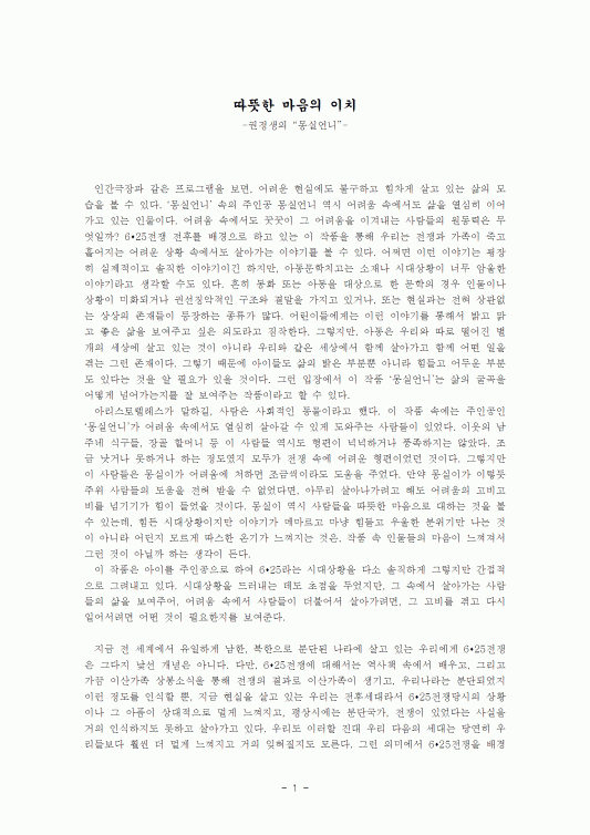 자기가 제일 좋아하는 작가의 작품 하나를 선택하여 비평하기