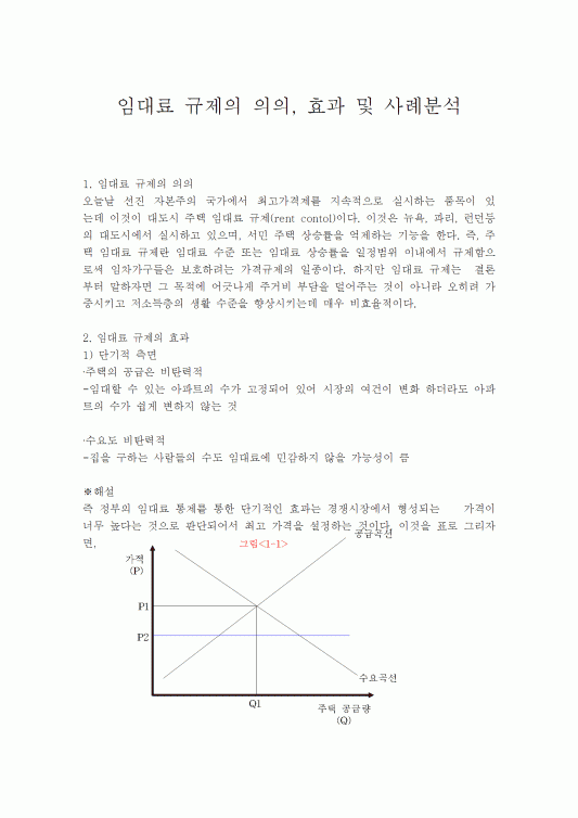 임대료 규제의 의의, 효과 및 사례분석