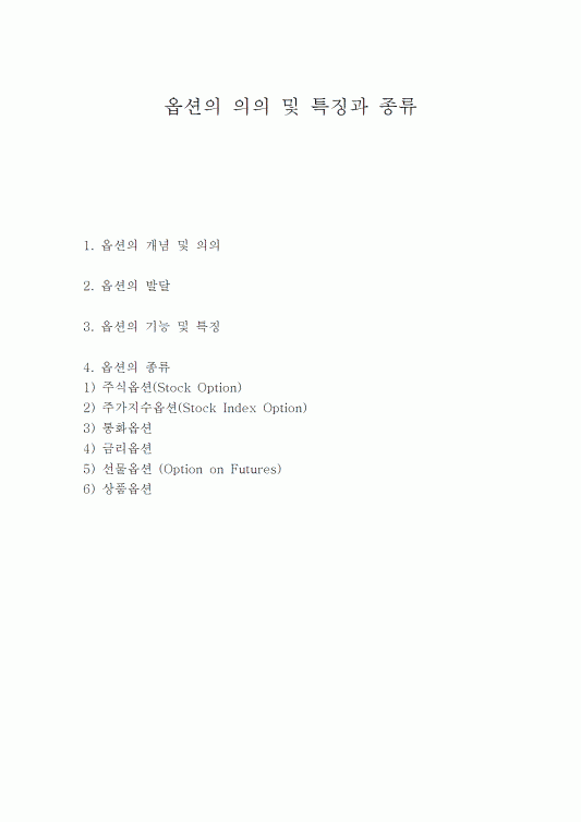 옵션의 의의 및 특징과 종류
