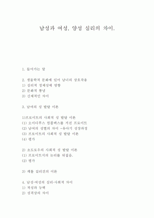 남성과 여성, 양성 심리의 차이.