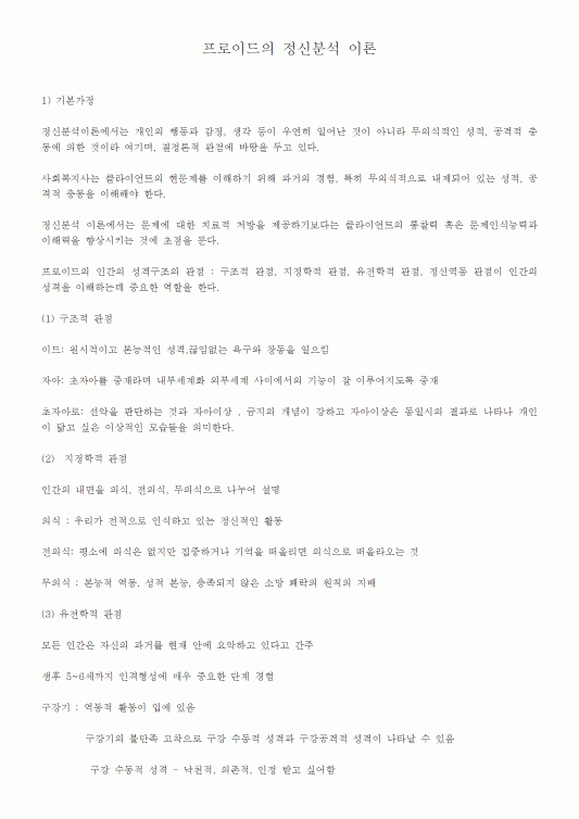 프로이드의 정신분석 이론 주요 개념의 원칙