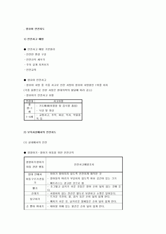 보육시설에서 일어날수 잇는 사고유형과 예방대책