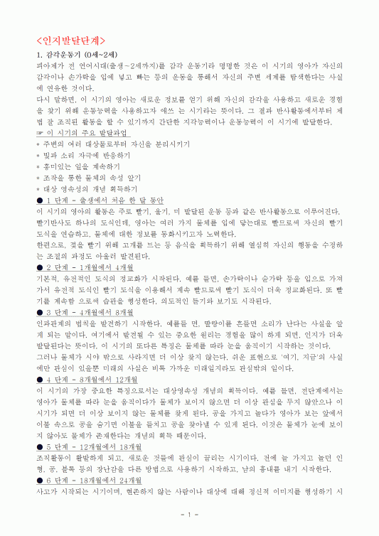 피아제의 인지발달단계와 용어정리 및 예화제시