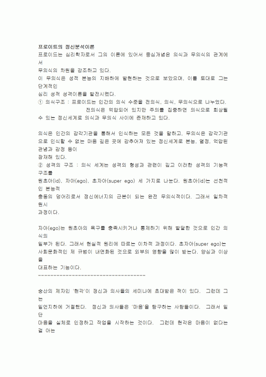 원초아,초자아,자아에 대해 각각설명하고 프로이드의 정신분석이론