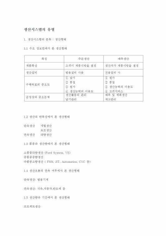 생산시스템의 유형