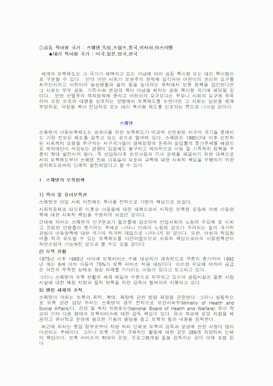 여러나라의 보육사업을 비교
