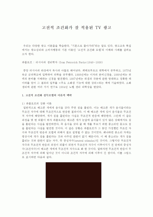 고전적 조건화가 잘 적용된 TV 광고