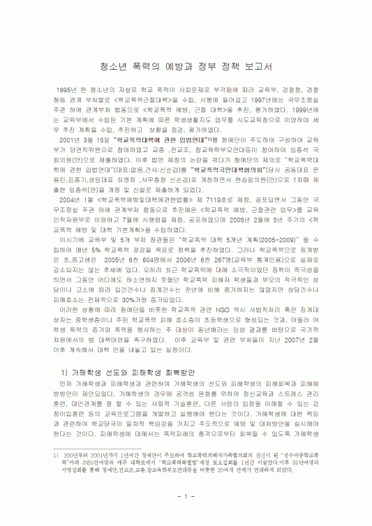 청소년 폭력의 예방과 정부 정책 보고서