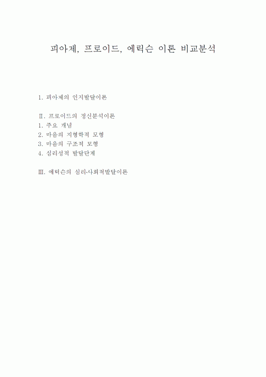 피아제, 프로이드, 에릭슨 이론 비교분석