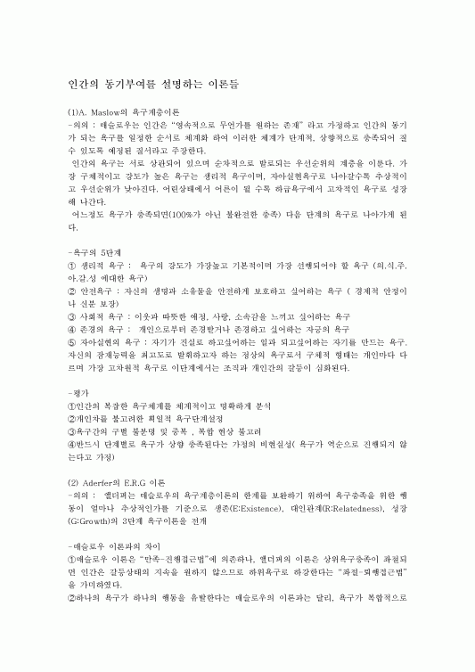 인간의 동기 유발을 설명하는 이론들