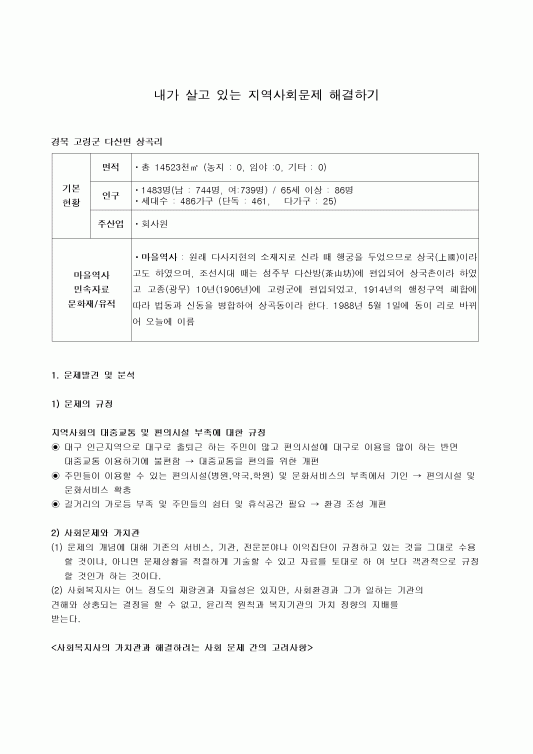 지역사회(1개동수준)에서의 문제 개입사례레포트