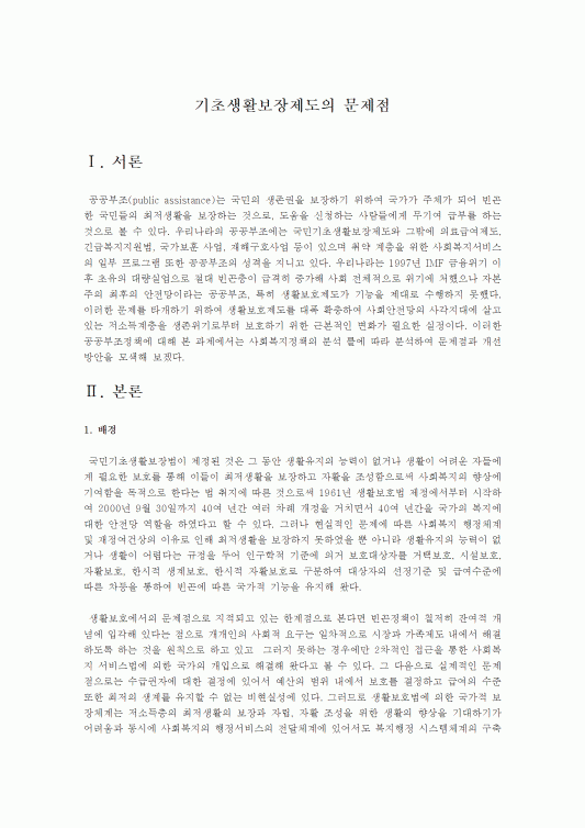 기초생활보장제도의 문제점
