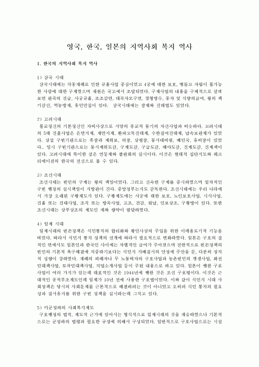 영국/한국/일본의 지역사회 복지 역사