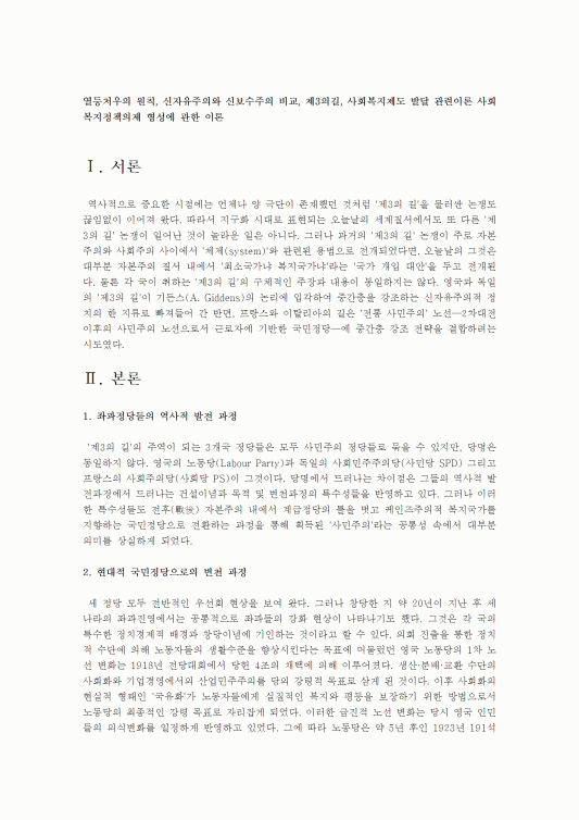 열등처우의 원칙, 신자유주의와 신보수주의 비교, 제3의길, 사회복지제도 발달 관련이론 사회복지정책의제 형성에 관한 이론