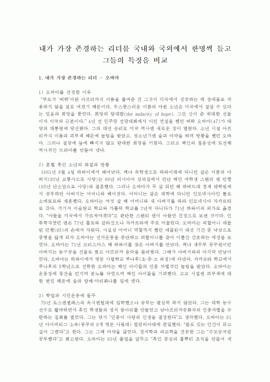 내가 가장 존경하는 리더를 국내와 국외에서 한명씩 들고 그들의 특징을 비교