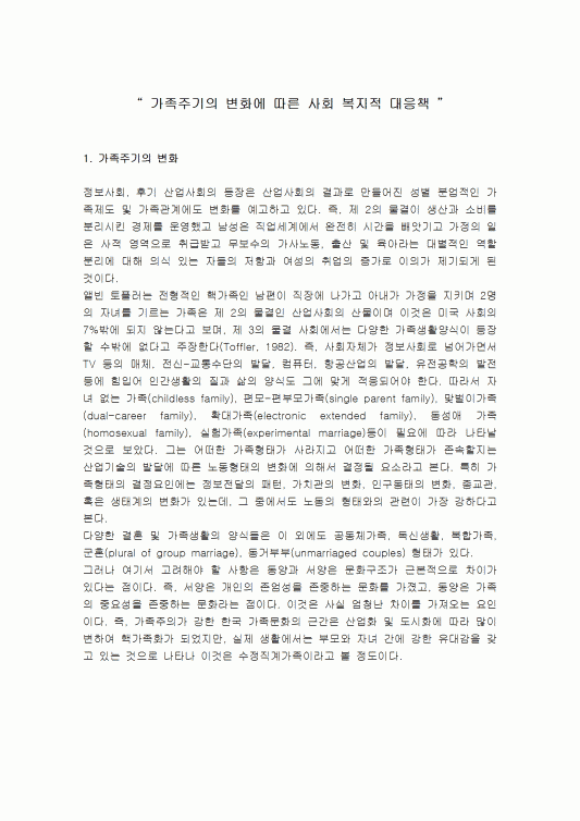 가족주기의 변화에 따른 사회 복지적 대응책