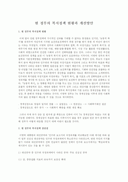 현 정부의 복지정책 현황과 개선방안