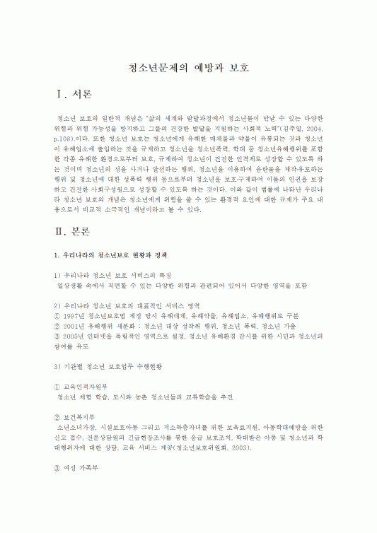 청소년문제의 예방과 보호