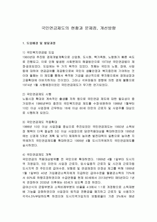 국민연금제도의 현황과 문제점, 개선방향