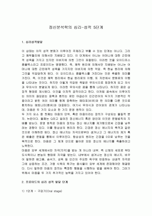 정신분석학의 심리-성적 5단계