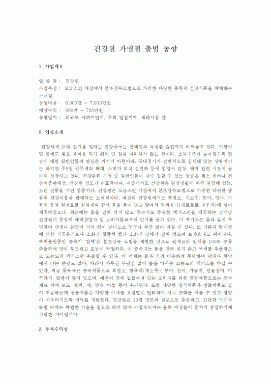 건강원 가맹점 출범 동향