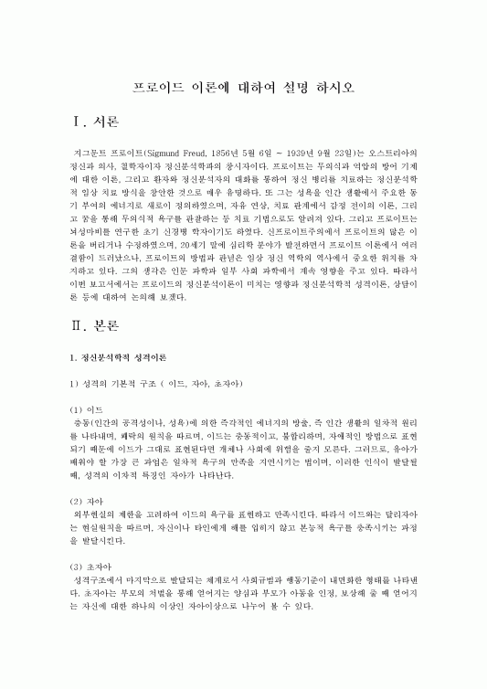 프로이드 이론에 대하여 설명