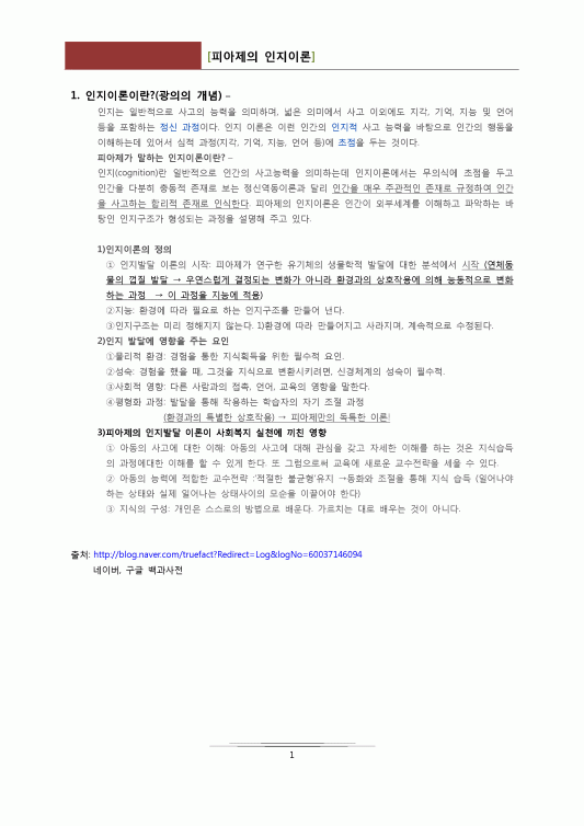 인간행동과 사회환경 - 피아제의_인지이론