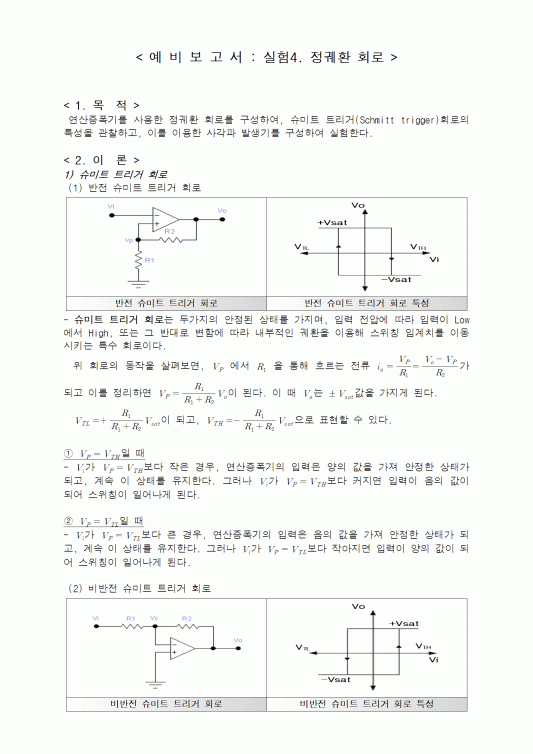 예비 실험4. 정궤환 회로