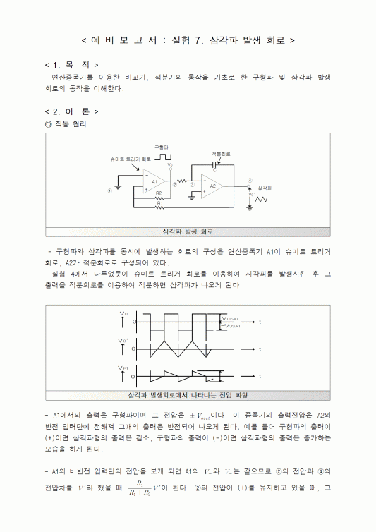 예비 실험 7. 삼각파 발생 회로