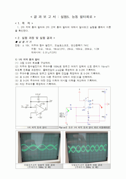결과 실험5. 능동 필터회로