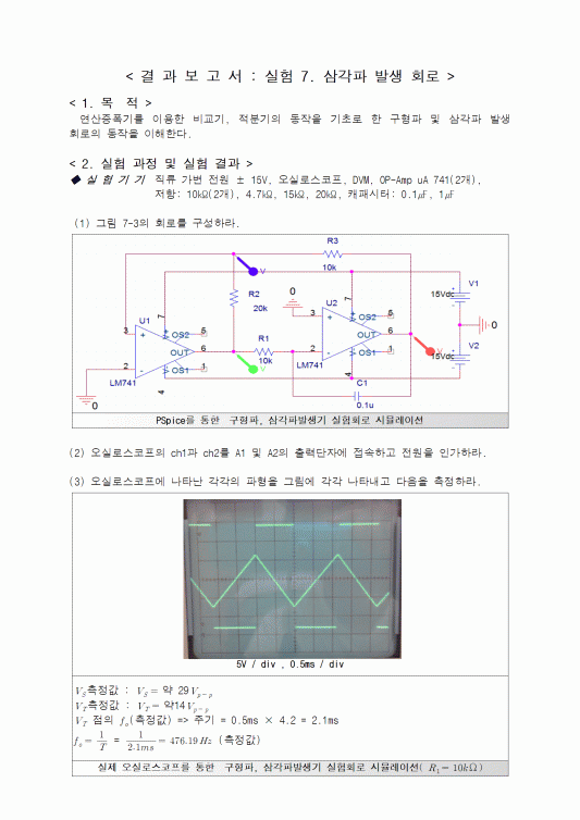 결과 실험 7. 삼각파 발생 회로