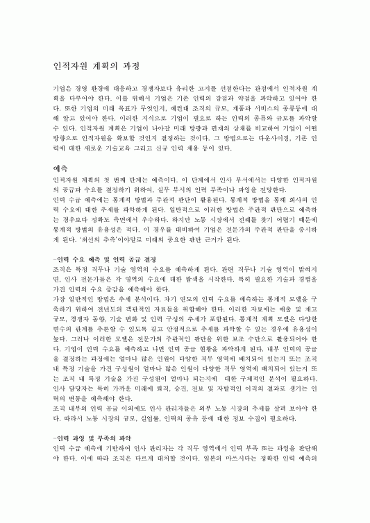 인적자원 계획의 과정