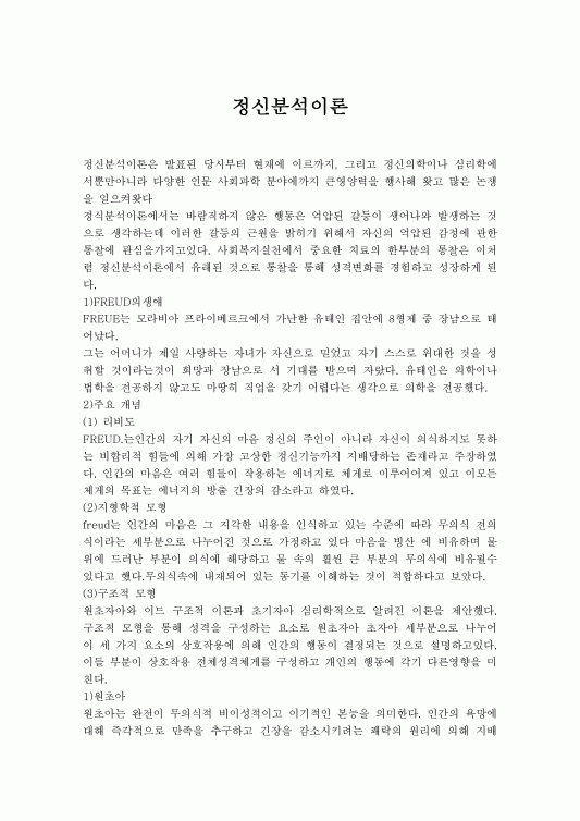 사회 복지학 - 정신분석 이론