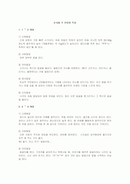 보육과정에 준하여 각 연령별 특징과 보육교사의 역할