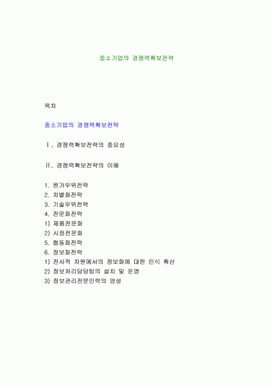 중소기업의 경쟁력확보전략
