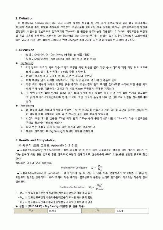 체분석시험 레포트 자료