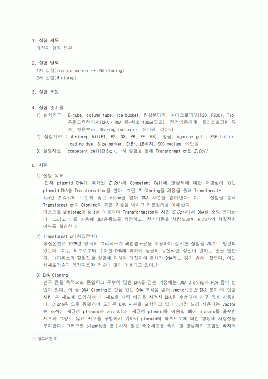 형질전환 레포트 자료