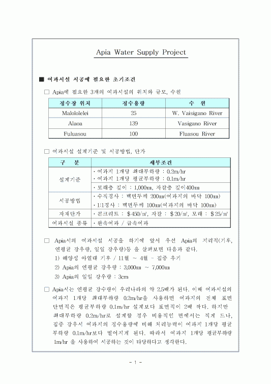 환경공학설계프로젝트 정수장 설계