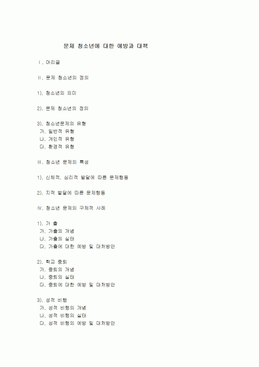 문제 청소년에 대한 예방과 대책