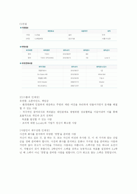 CJ건설 [합격 자기소개서/자소서]