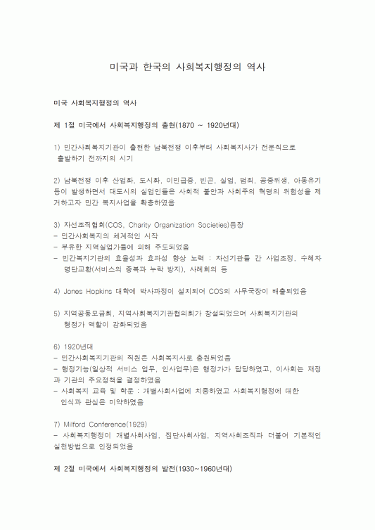 [사회복지] 미국과 한국의 사회복지행정의 역사