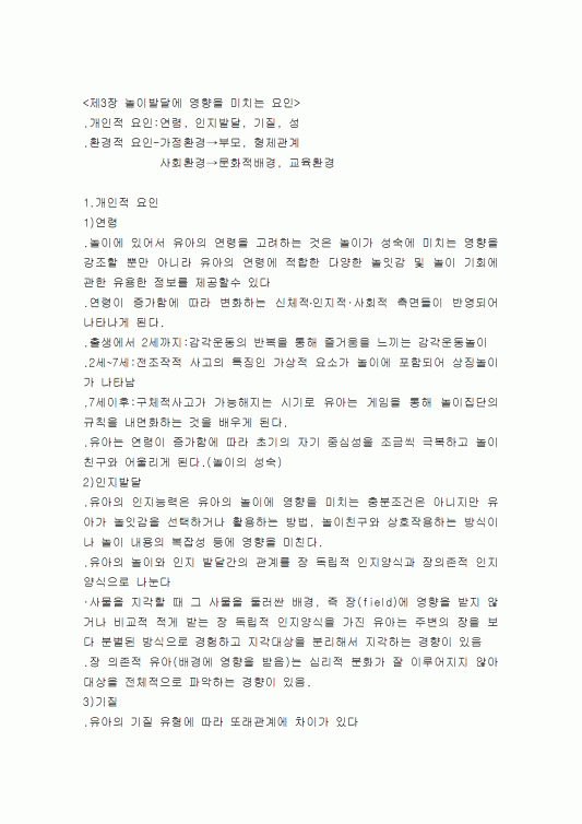 놀이발달에 영향을 미치는 요인
