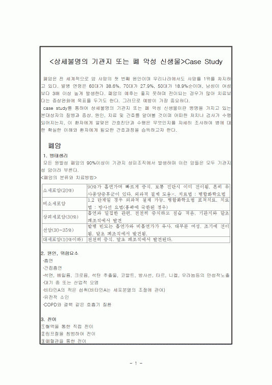 케이스 스터디 - 상세불명의 기관지 또는 폐 악성 신생물