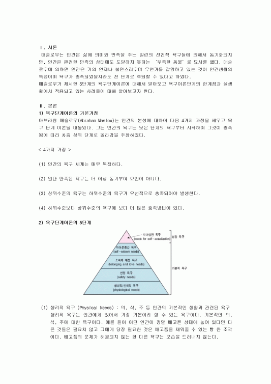 [사회과학] 매슬로우 욕구단계이론