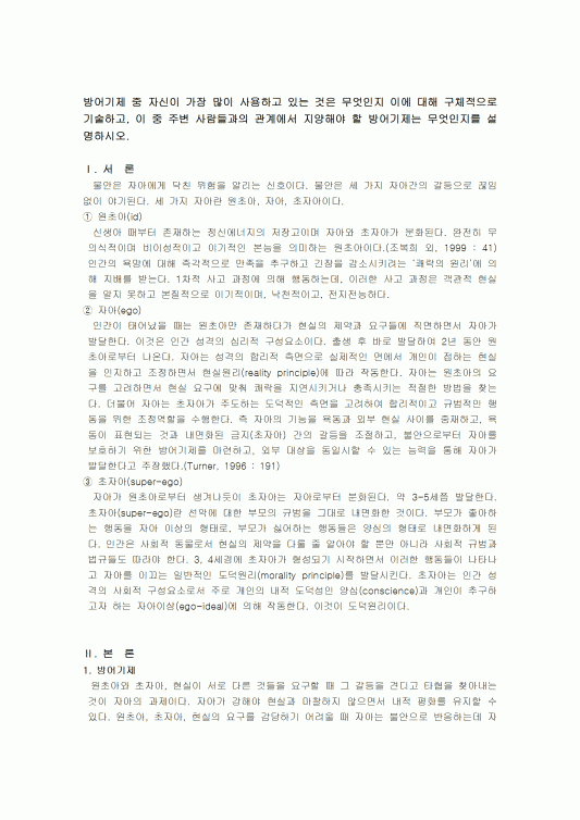 방어기제 - 자신이 가장 많이 사용하는 방어기제
