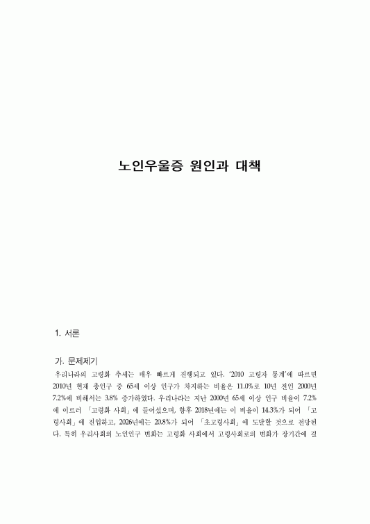 노인우울증 원인분석및 해결방안분석 보고서